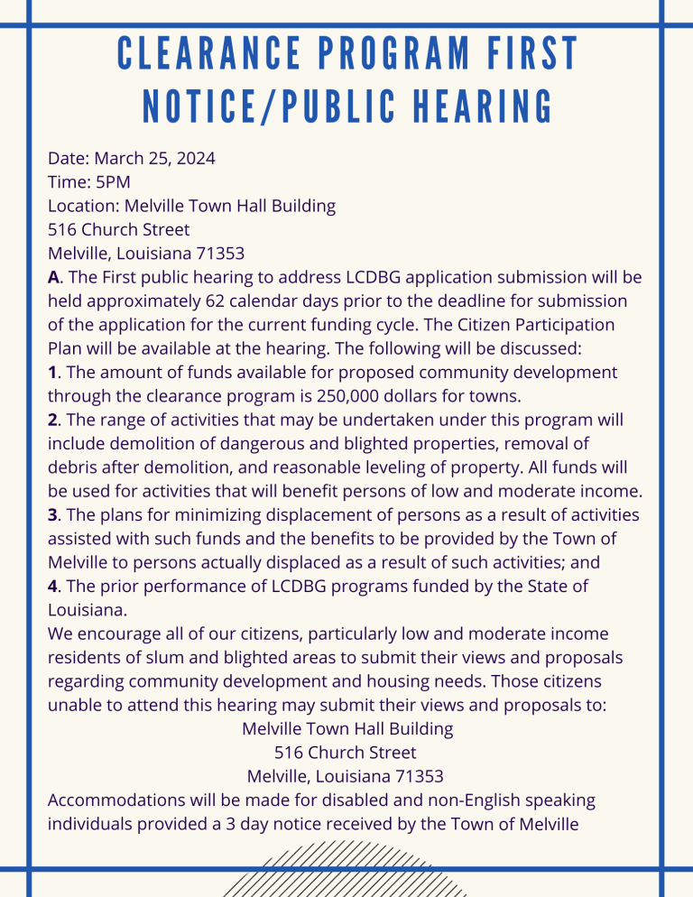 Town of Melville Public Notice: Clearance Program » St. Landry Now ...